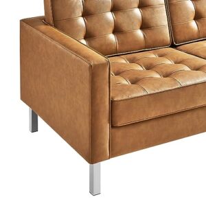 Modway Loft Tufted Button Faux Leather Upholstered Sofa in Silver Tan