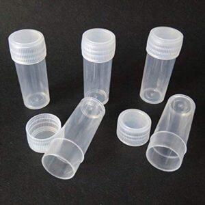 LASSUM 50 Pcs Plastic Sample Bottles Mini Clear Storage Case with Lid, 5ML Small Bottle Vial Storage