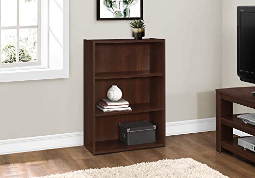 Monarch Specialties I BOOKCASE-36 H/Cherry with 3 Shelves Bookcase, Red