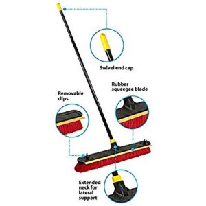 Quickie 24-Inch Knockdown 2-in-1 Multi-Surface Push Broom with Squeegee, Black/Red (6352ZQK)