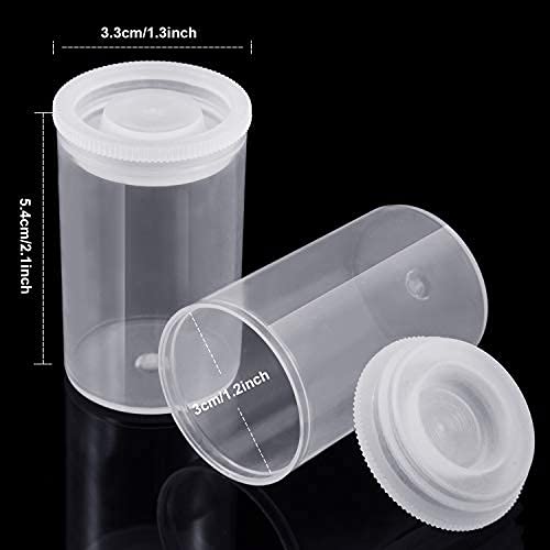 JOVITEC 30 Pieces Plastic Film Canister Holder, 35 mm Empty Camera Reel Containers, Storage Containers Case with Lids for Storing Small Accessories, Film, Keys, Coins, Art Beads (Transparent)