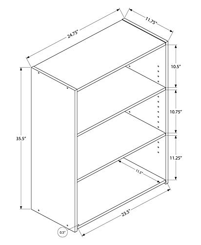 Monarch Specialties I BOOKCASE-36 H/Cherry with 3 Shelves Bookcase, Red