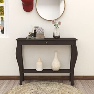 choochoo narrow console table with drawer, chic accent sofa entryway table with shelves for entryway, living room, hallway, espresso