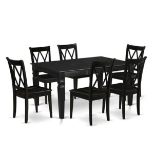 east west furniture wecl7-blk-w 7 piece kitchen table & chairs set consist of a rectangle dining room table with butterfly leaf and 6 dining chairs, 42x60 inch, black