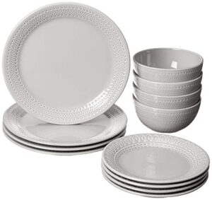 kate spade new york willow drive8482 12-piece dinnerware set, 17.75 lb, taupe/grey