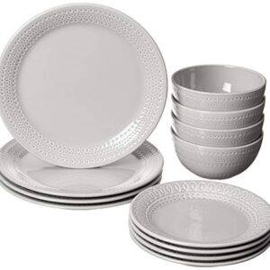 Kate Spade New York Willow Drive8482 12-Piece Dinnerware Set, 17.75 LB, Taupe/Grey