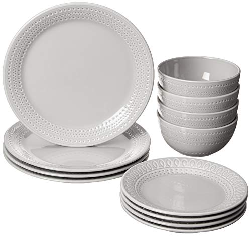 Kate Spade New York Willow Drive8482 12-Piece Dinnerware Set, 17.75 LB, Taupe/Grey