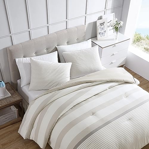 Nautica Duvet Cover Set Cotton Reversible Bedding with Matching Shams, Stylish Home Decor for All Seasons, King, Beige