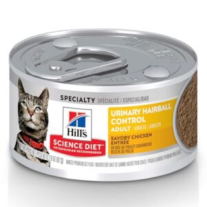 hill's science diet urinary hariball control, adult 1-6, urinary track health & hairball control support, wet cat food, chicken minced, 2.9 oz can, case of 12