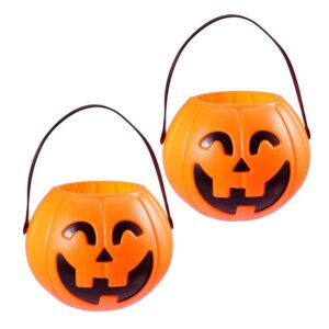 17cm halloween portable pumpkin bucket trick or treat pumpkin candy pail holder 2 pieces