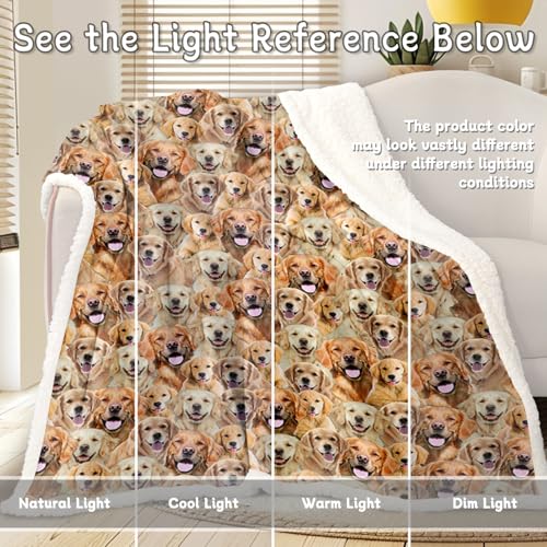 BlessLiving Fuzzy Dogs Blanket for Kids Adults Cute Puppy Fleece Blanket Reversible Animal Pattern Sherpa Throw (Golden Retriever,Throw, 50 x 60 Inches)