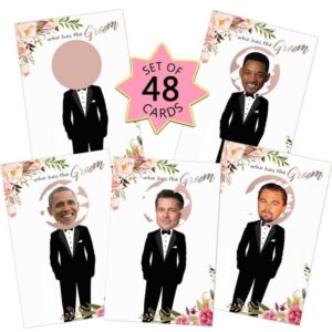 mordun floral bridal shower games - who has the groom scratch off celebrity cards tickets for 48 guests - funny bachelorette party games ideas - rose gold white