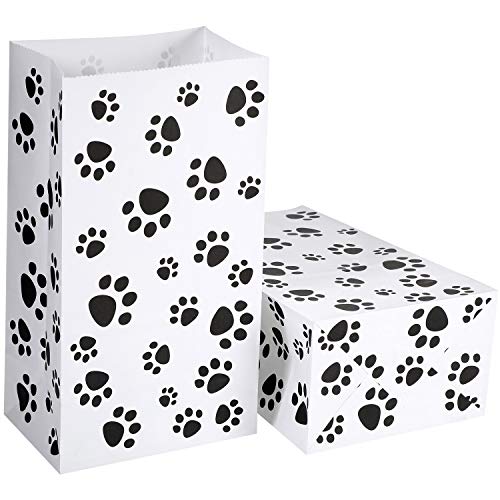 36 Pack Dog Paw Print Gift Paper Bags Dog Paw Print Treat Bags, Paw Print Gift Bags Dog Party Favors Paw Print Goodie Bags Dog Gift Bags Cat Treat Bags for Puppy Pet Treat Party Favor(White Black)