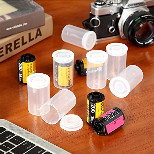 JOVITEC 30 Pieces Plastic Film Canister Holder, 35 mm Empty Camera Reel Containers, Storage Containers Case with Lids for Storing Small Accessories, Film, Keys, Coins, Art Beads (Transparent)