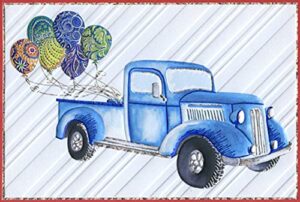 pictura classic truck and ornate balloons bright and colorful 'jane' birthday card for him/man