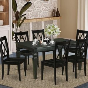 East West Furniture WECL7-BLK-W 7 Piece Kitchen Table & Chairs Set Consist of a Rectangle Dining Room Table with Butterfly Leaf and 6 Dining Chairs, 42x60 Inch, Black