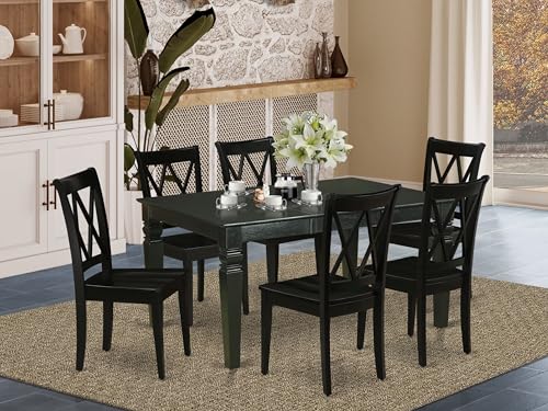 East West Furniture WECL7-BLK-W 7 Piece Kitchen Table & Chairs Set Consist of a Rectangle Dining Room Table with Butterfly Leaf and 6 Dining Chairs, 42x60 Inch, Black