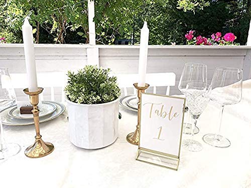 UNIQOOO Acrylic Sign Holders with Golden Border, Portrait View, Pack of 6 | 4x6 Inches Double Sided Clear Frame, Perfect for Wedding reception, Centerpiece, Decoration, Party,Anniversary, Event