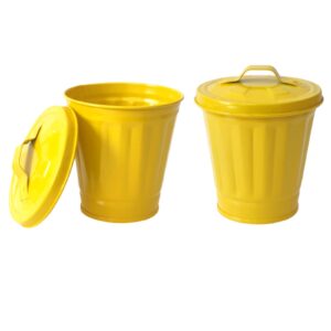 aiting mini trash can & iron garbage can pencil cup holder 2pcs (yellow)