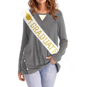 graduate sash - black satin with gold glitter fonts - commencement ceremony, high school graduation, college graduate 2023 2024 2025 decorations party supplies