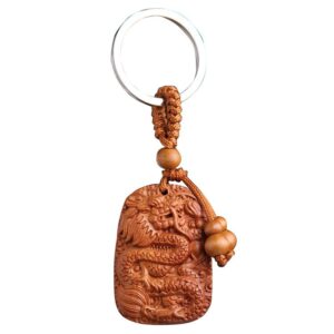 betterdecor feng shui chinese zodiac horoscope birth animal key ring key chain for success and wealth luck (wood carved dragon)