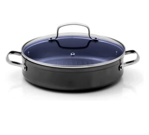 nuwave forged lightweight nonstick 10.5" grill pan with lid, healthy g10 duralon ceramic coated deeper griddle pan skillet, pfas free, works on all cooktops & induction ready