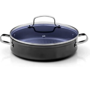 NuWave Forged Lightweight Nonstick 10.5" Grill Pan with Lid, Healthy G10 Duralon Ceramic Coated Deeper Griddle Pan Skillet, PFAS Free, Works on All Cooktops & Induction Ready