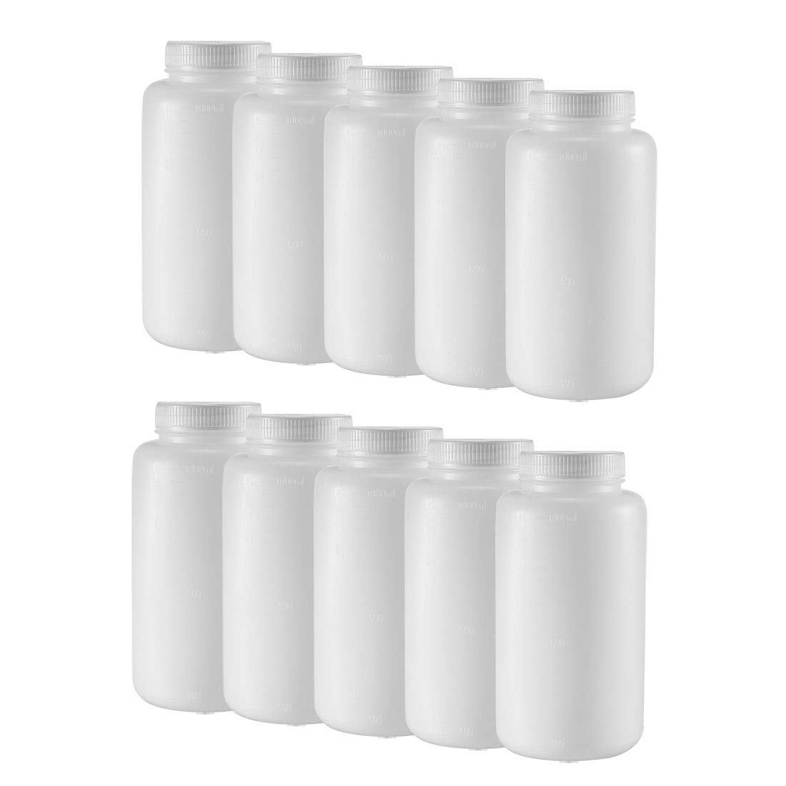 uxcell Plastic Lab Chemical Reagent Bottle 1000ml/34oz Wide Mouth Sample Sealing Liquid Storage Container 10pcs