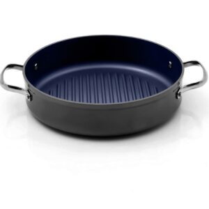 NuWave Forged Lightweight Nonstick 10.5" Grill Pan with Lid, Healthy G10 Duralon Ceramic Coated Deeper Griddle Pan Skillet, PFAS Free, Works on All Cooktops & Induction Ready