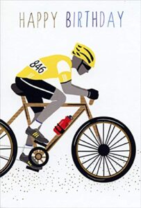 pictura yellow competitive bicycler sara miller birthday card for him/man