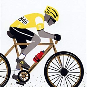 Pictura Yellow Competitive Bicycler Sara Miller Birthday Card for Him/Man