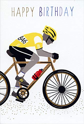 Pictura Yellow Competitive Bicycler Sara Miller Birthday Card for Him/Man