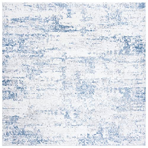 SAFAVIEH Amelia Collection 5' Square Ivory/Blue ALA700A Modern Abstract Non-Shedding Living Room Bedroom Area Rug