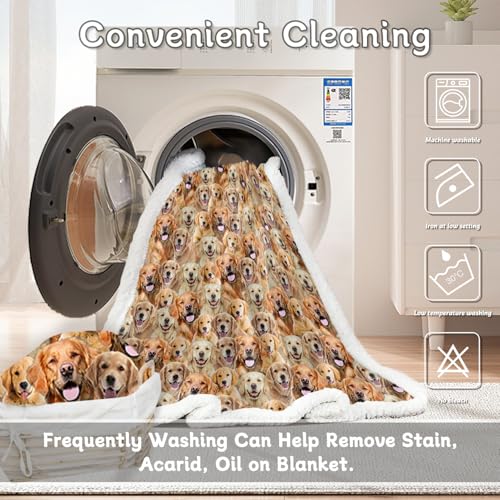 BlessLiving Fuzzy Dogs Blanket for Kids Adults Cute Puppy Fleece Blanket Reversible Animal Pattern Sherpa Throw (Golden Retriever,Throw, 50 x 60 Inches)