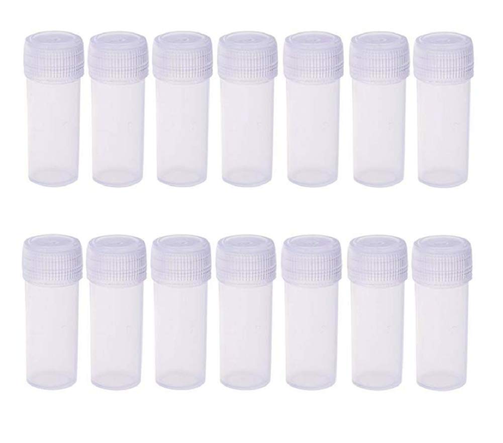 LASSUM 50 Pcs Plastic Sample Bottles Mini Clear Storage Case with Lid, 5ML Small Bottle Vial Storage