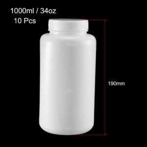 uxcell Plastic Lab Chemical Reagent Bottle 1000ml/34oz Wide Mouth Sample Sealing Liquid Storage Container 10pcs