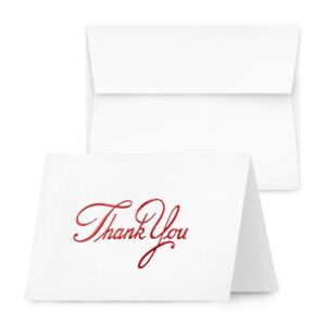 red foil embossed thank you greeting cards – holidays, baby & bridal showers, birthdays, weddings, graduations, business, complimentary card to gifts & presents – 25 per pack, envelopes included