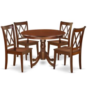 east west furniture hlcl5-mah-w 5 piece kitchen table set for 4 includes a round dining table with pedestal and 4 dining room chairs, 42x42 inch, mahogany