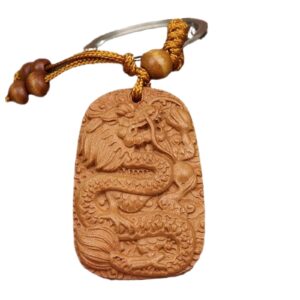 Betterdecor Feng shui Chinese Zodiac Horoscope Birth Animal Key Ring Key Chain for success and wealth luck (Wood Carved Dragon)