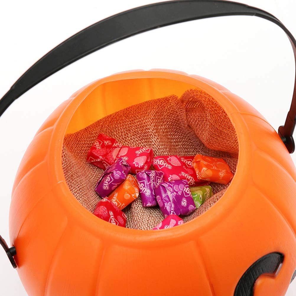 17cm Halloween Portable Pumpkin Bucket Trick or Treat Pumpkin Candy Pail Holder 2 Pieces