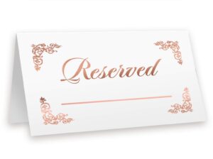 reserved table signs cards rose gold foil, 20-pack table tent, vip place card with line to write, double sides reserved rose 6