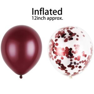 Boao 120 Pcs Burgundy Balloons Kit Latex Burgundy Balloons 12 Inches Garland Glitter Confetti Wine Red Maroon Balloons for Wedding Bridal Baby Shower Birthday Party Anniversary Decoration