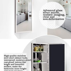 Stainless Steel Corner Bathroom Mirror Cabinet Triangle Locker Wall Cabinet Multipurpose Kitchen Medicine Storage Organizer with Mirror,11.81" X23.6"X8.2"