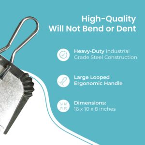 Set of 2 Extra Large Industrial Metal Dustpan | Doesn't Bend & Extra Wide for Large Easy Clean Ups | Lightweight & Rustproof | Precision Edge for Clean Sweeping