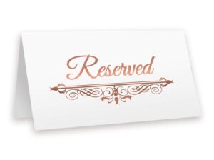 reserved table signs cards rose gold foil, 20-pack table tent, vip place card, double sides reserved rose