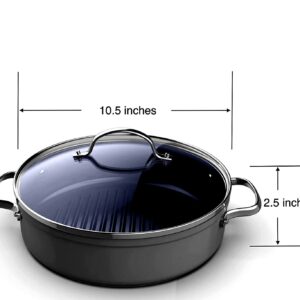 NuWave Forged Lightweight Nonstick 10.5" Grill Pan with Lid, Healthy G10 Duralon Ceramic Coated Deeper Griddle Pan Skillet, PFAS Free, Works on All Cooktops & Induction Ready