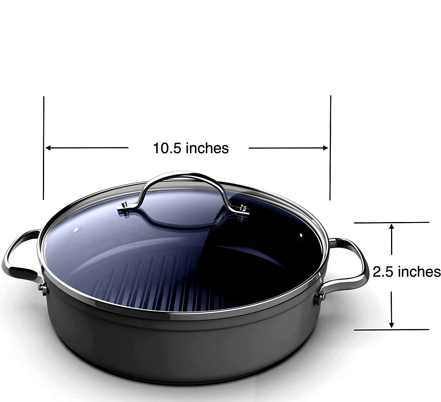 NuWave Forged Lightweight Nonstick 10.5" Grill Pan with Lid, Healthy G10 Duralon Ceramic Coated Deeper Griddle Pan Skillet, PFAS Free, Works on All Cooktops & Induction Ready