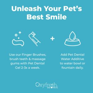 Oxyfresh Premium Pet Dental Kit for Dogs & Cats – Easy Solution for Pet Fresh Breath, Clean Teeth, Control Plaque & Tartar – Vet Formulated Pet Toothpaste 1oz + Water Additive 3oz + 3 LG Brushes Kit