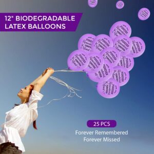 25 Memorial latex balloons to Celebrate life, Bereavement, Condolences, Funeral, Anniversary, Memorial services, Memory table, Ash Scatterings (Purple-Forever)