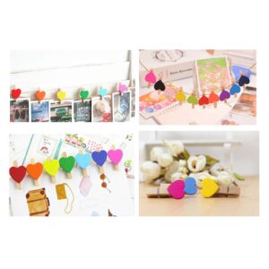 RuiLing Photo Craft Decoration Clips Set - 50pcs Colorful Mini Heart Love Wooden Clothespin + 10pcs Thumbtack + 1 Roll Hemp Rope